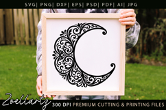 Floral Celestial Moon SVG Cut File Moon Mandala (6786290)