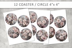 Pink flowers round coaster, Collage Sheet