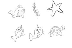 Cartoon Sea Animals Outlines Set 2 Procreate Brush Stamps