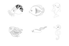 Cartoon Sea Animals Outlines Set 1 Procreate Brush Stamps