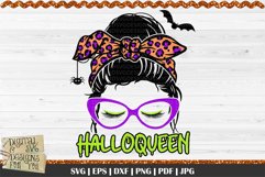 HalloQueen SVG, Halloween SVG, Messy Bun and Glasses
