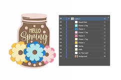 Hello Spring Flowers Jar Layered Paper Cut and Laser Cut SVG