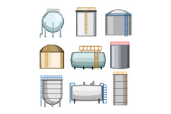 oil tank storage set cartoon