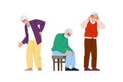 Senior people enduring various types of body pain