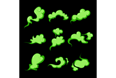 Green toxic gas clouds set on black