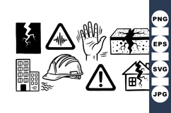 Earthquake Damage Icon Set For Safety Warnings