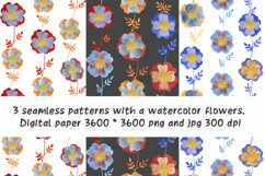 3 seamless patterns watercolor flower. Digital paper