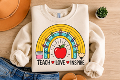 Teach Love Inspire PNG, Teacher Rainbow, Back to School
