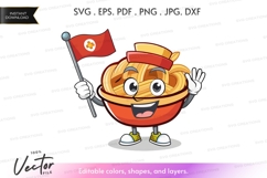 Happy pasta character with swiss flag