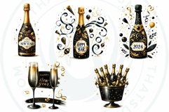 Watercolor Black & Gold New Year Clipart Bundle