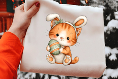 Watercolor Easter Cat With Bunny Ears Clipart