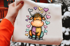 Whimsical Valentine Highland Cow Clipart (6509568)
