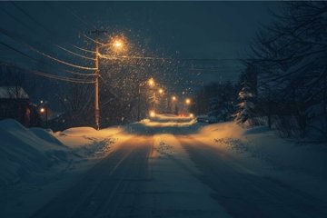 Snowy Road At Night