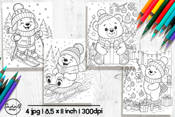 christmas bear coloring page free