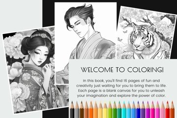 japan grayscale coloring book for adults