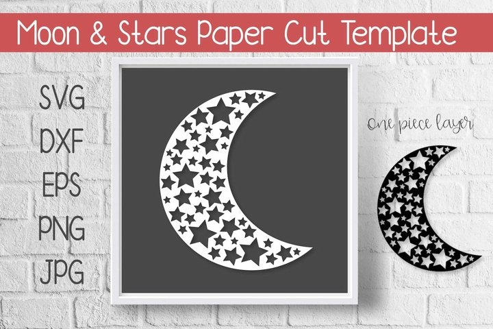 Moon & Stars Paper Template Cut Design SVG