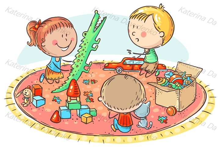 Kids playing with toys on the carpet (358719) | Illustrations | Design ...