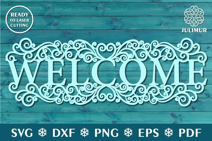 Welcome sign for entrance door, CNC laser cutting template (933669 ...