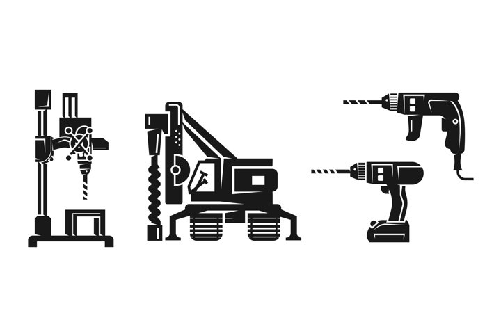 Drilling machine icons set, simple style (566285) | Illustrations | Design Bundles