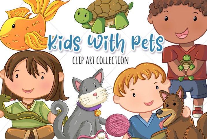 Kids With Pets Clip Art Collection (88928) | Illustrations | Design Bundles