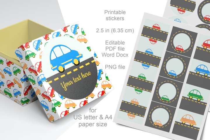 Printable Labels with Cars 2.5 in A4 and US Letter