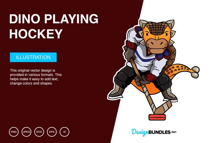 Dino Playing Hockey Vector Illustration