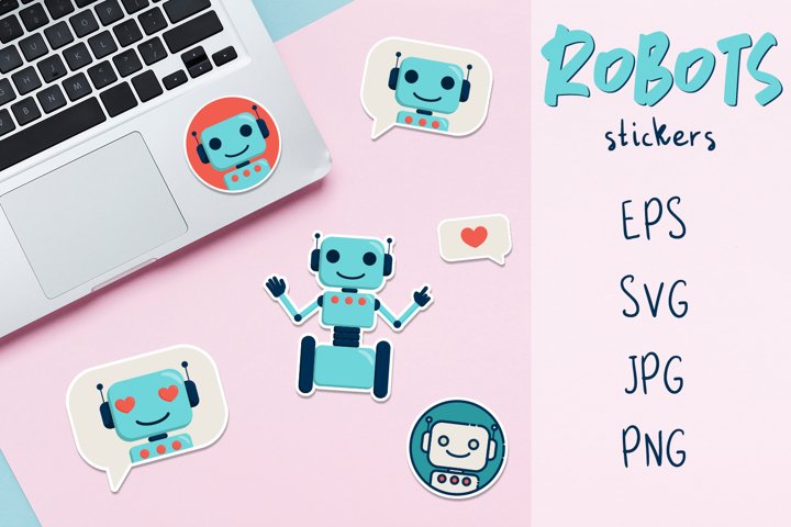 Cute robots stickers for boys (979712) | Stickers | Design Bundles