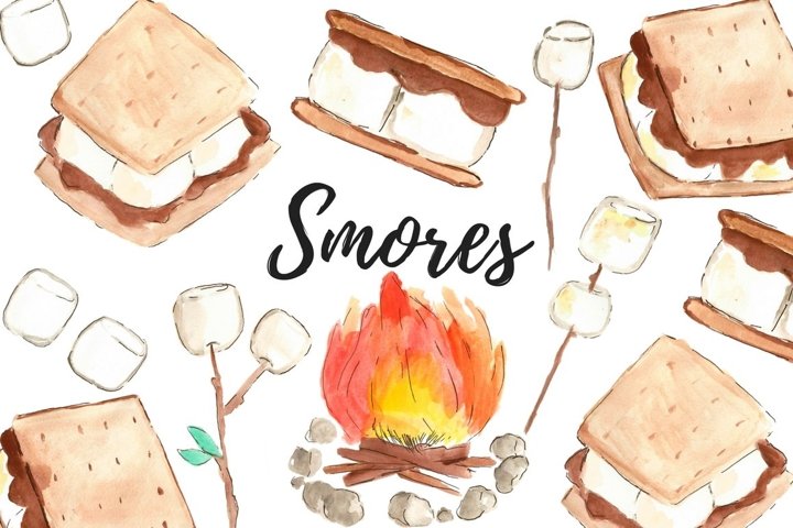 Watercolor smores camping clipart (898632) | Illustrations | Design Bundles