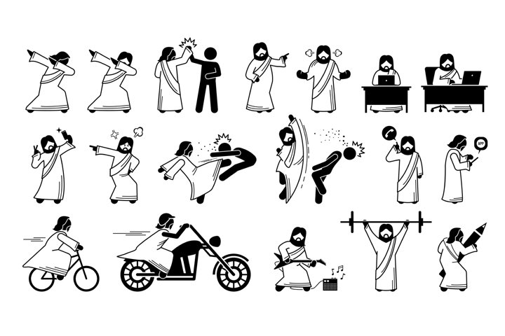 Funny Jesus Christ Stick Figure Character Actions Christian (729660 ...