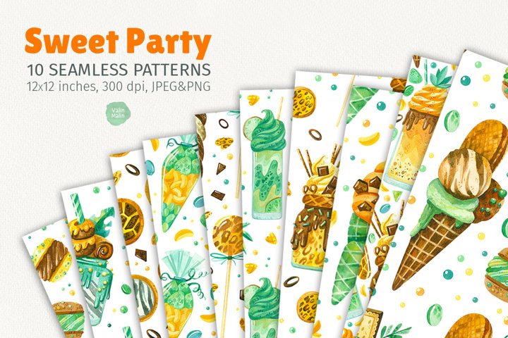 Sweet Party. 10 seamless patterns. (775110) | Patterns | Design Bundles