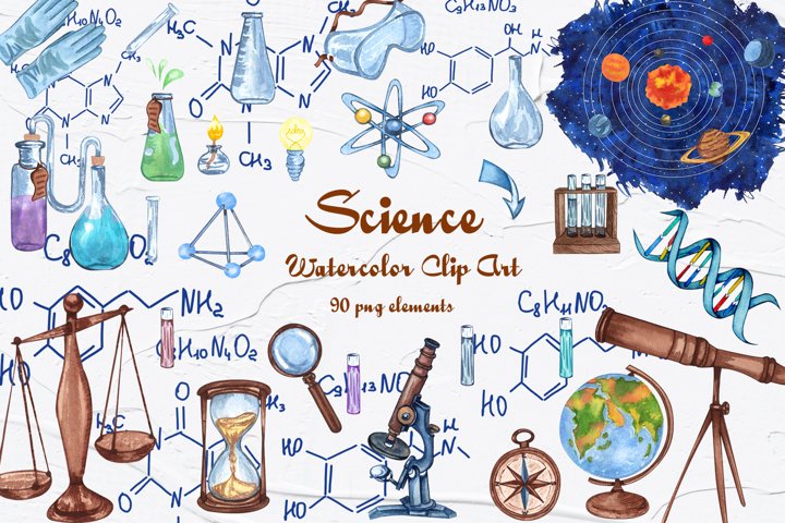 Science Watercolor Clip Art (846331) | Illustrations | Design Bundles