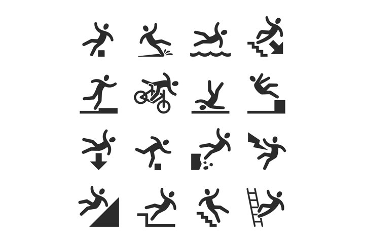 Stick figure man falling beware, hazard warning symbols. Per (909516 ...