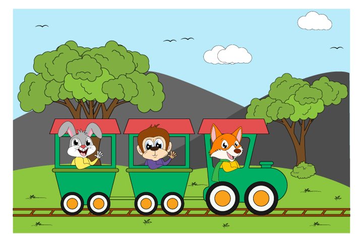 adorable animal cartoon on the train (854235) | Illustrations | Design ...