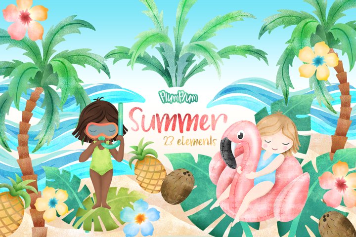 Summer Watercolor Cliparts (858792) | Illustrations | Design Bundles