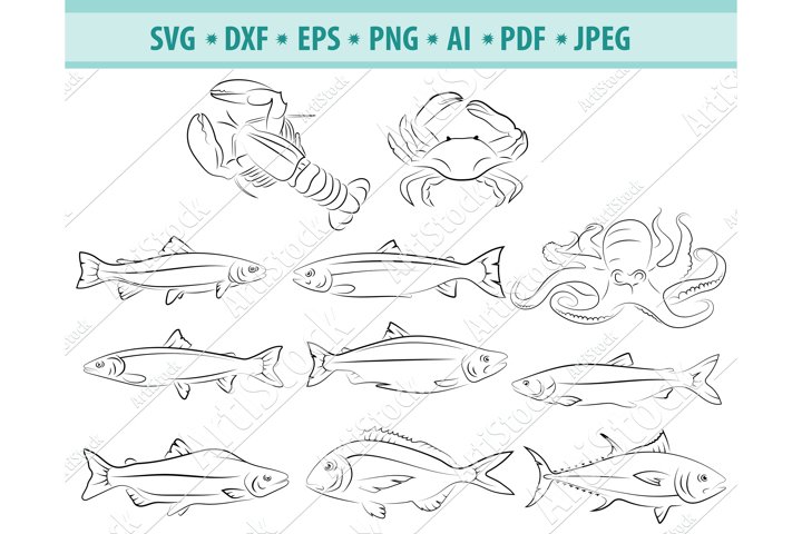 Seafood SVG, Fishing Clipart, Ocean Png, Marine Dxf, Eps (419009 ...