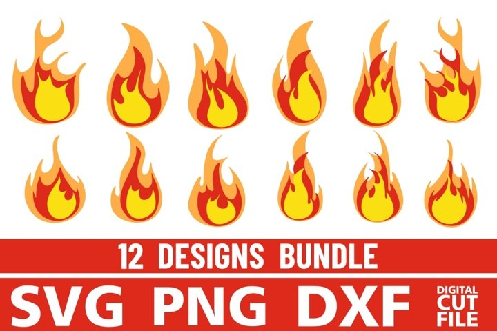 12x Fire bundle svg, Flames vector, Flames, Fire Clipart (352939) | Cut ...