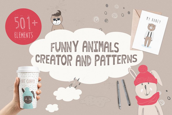 Funny Animals Creator & Patterns (14267) | Illustrations | Design Bundles