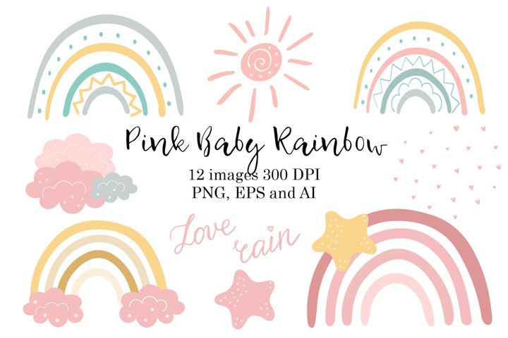 Pink Baby Rainbow clipart (677892) | Objects | Design Bundles