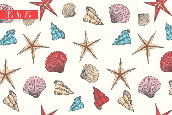 Seamless pattern with hand drawn seashells (801459) | Patterns | Design ...