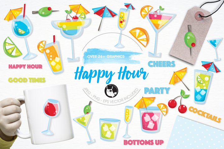 Happy Hour graphics and illustrations (14677) | Illustrations | Design ...