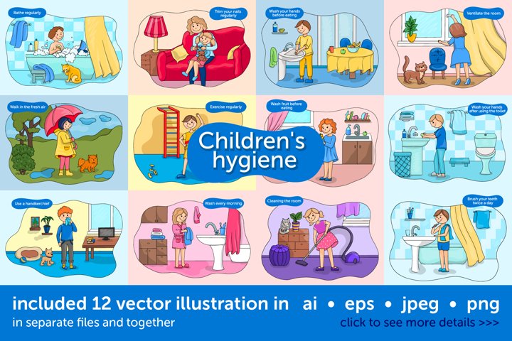 Baby hygiene vector illustration set (572220) | Illustrations | Design ...
