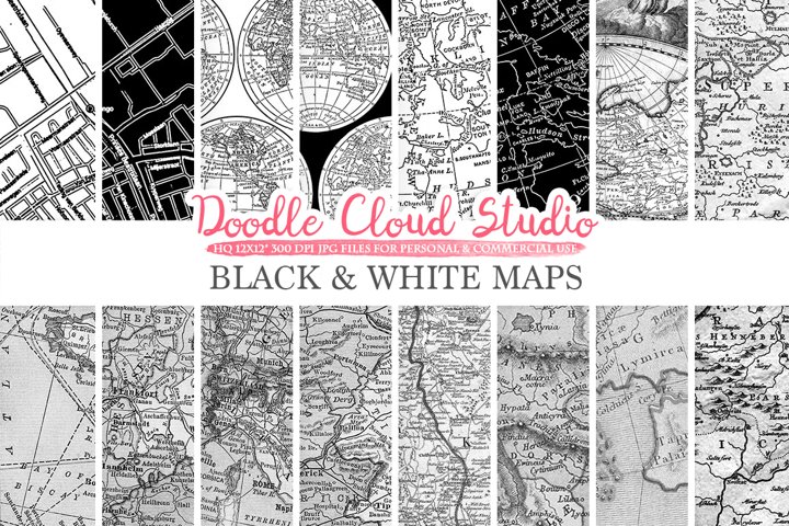 Black and White Maps digital paper, Vintage Old World Map, City Map ...