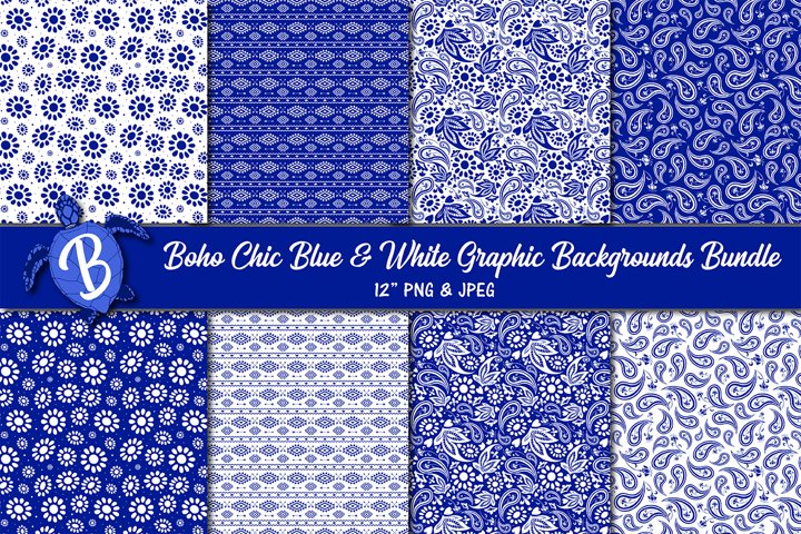 Boho Chic Blue and White Graphic Background Digital Papers (572995 ...