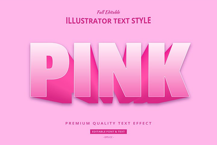 Pink Bold Long Shadow 3D Illustrator Text Style Effect