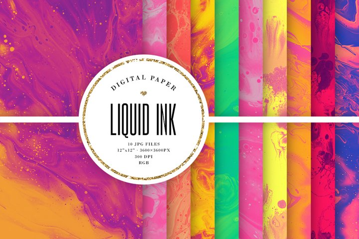 Colorful Liquid Ink Backgrounds - Wet Paint Digital Paper (406920 ...