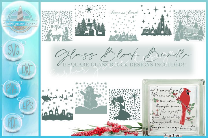 SVG Christmas Square Glass Block Design SVG Bundle (922141) | Cut Files ...