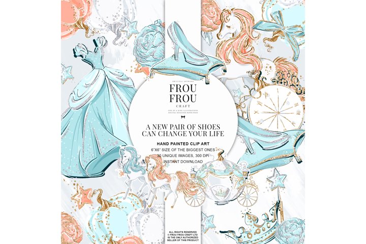 Princess Cinderella Fairy Tale Gold Glitter Clip Art (349014 ...