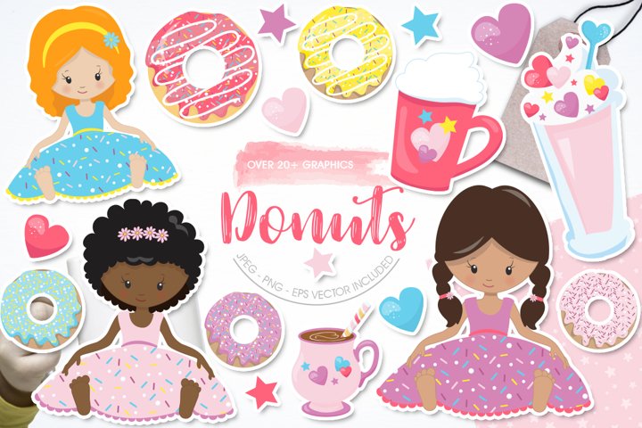 Donut Girls Graphics and illustrations, vector
