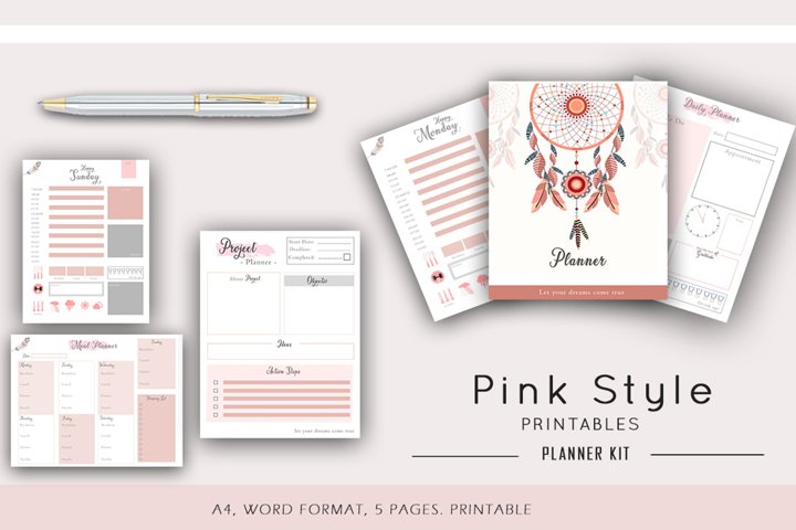 Pink Daily Planner Printable, Productivity planner (175581) | Digital ...