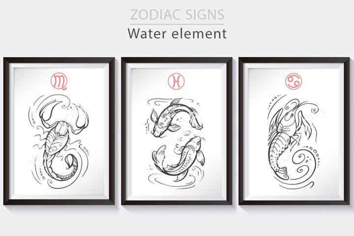 Water zodiac signs collection, horoscope vector graphics (282806 ...
